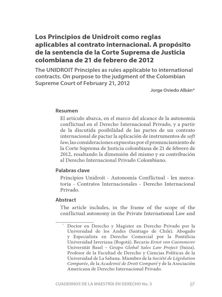Principios de Unidroit Como Reglas Aplicables Al Contrato Internacional ...
