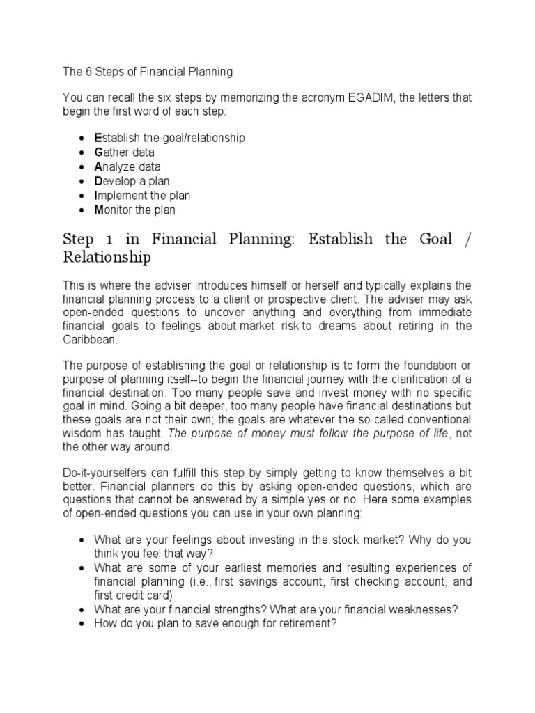 The 6 Steps of Financial Planning | PDF | Retirement | Financial Plan