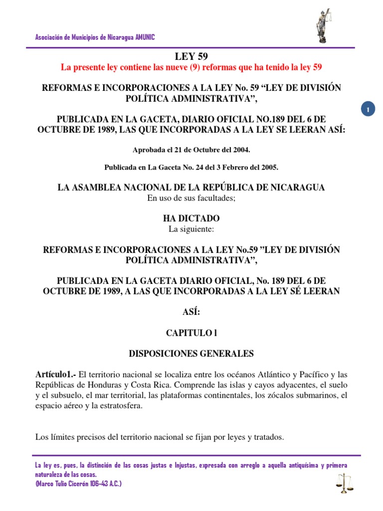 Ley 59 Ley de División Política Administrativa Con Sus Reformas | PDF ...
