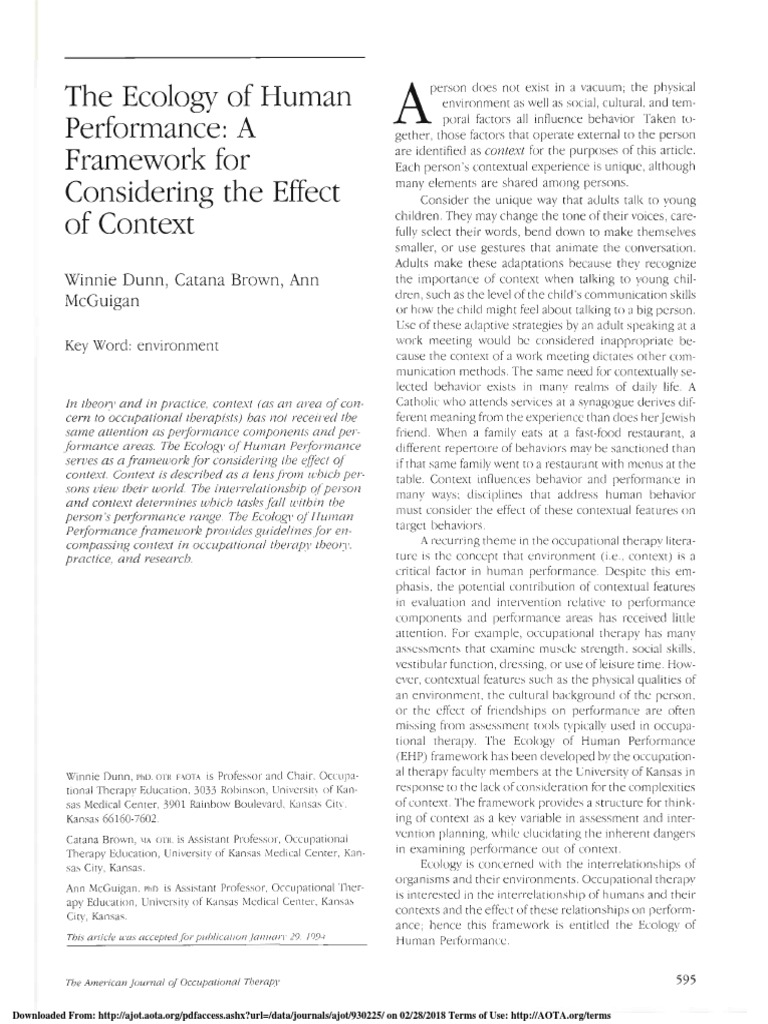 The Ecology of Human Performance | PDF | Occupational Therapy | System