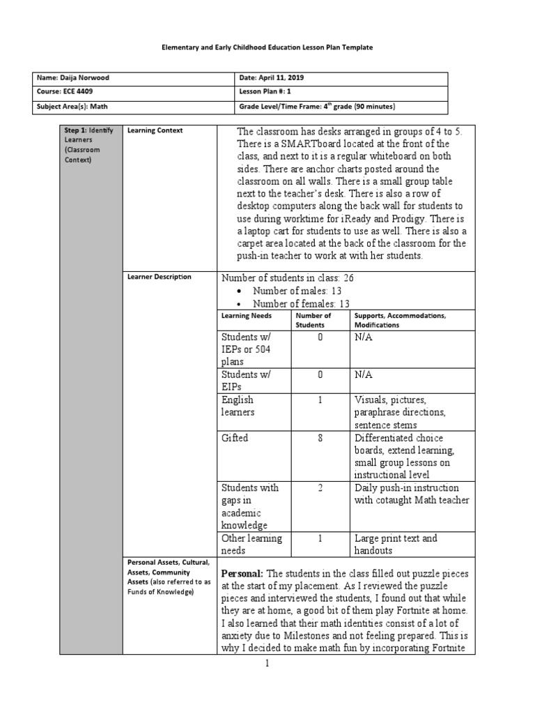 Eece Lesson Plan Template | PDF | Educational Assessment | Classroom