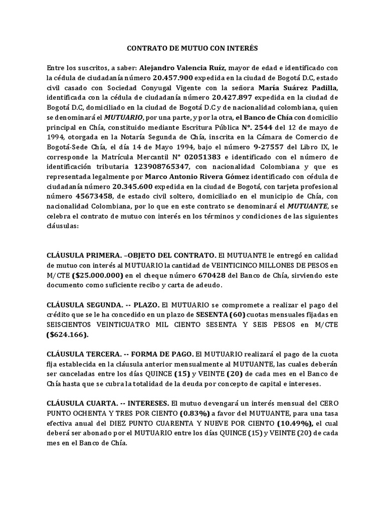 Contrato de Mutuo Con Interés | PDF | Pagos | Interés