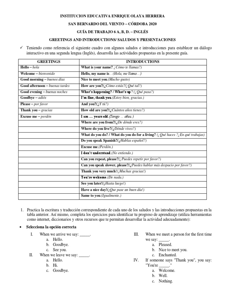 Saludos y Presentaciones en Inglés | PDF | Arte