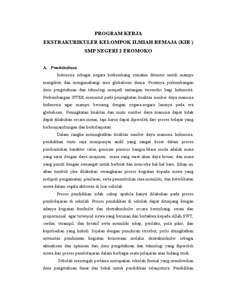 Program Kerja Ekstrakurikuler Kir Smp Pdf