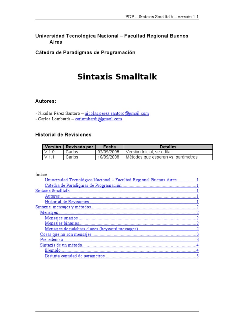 Sintaxis Smalltalk 1 1 | PDF | Sintaxis | Lenguaje de programación