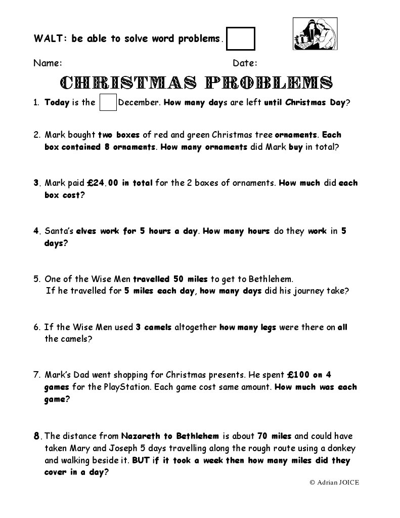 Christmas Word Problems | PDF