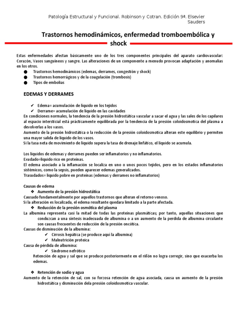 Capítulo 4 Trastornos hemodinámicos, enfermedad tromboembólica y shock | PDF | Coagulación | Edema