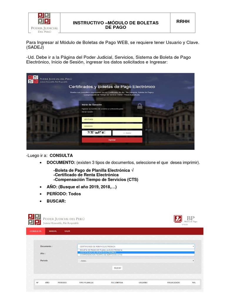Instructivo para Modulo de Boleta de Pago Certificado de Re - 1 | PDF