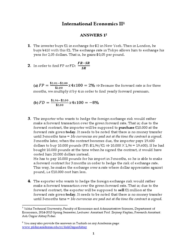 International Economics II Answers 1 | PDF | Exchange Rate | Hedge ...