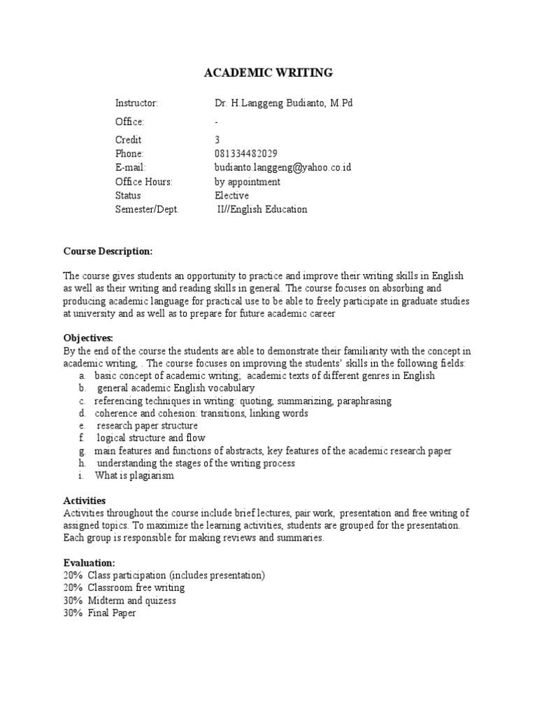 Academic Writing Course Outline | PDF | Abstract (Summary) | Academic ...
