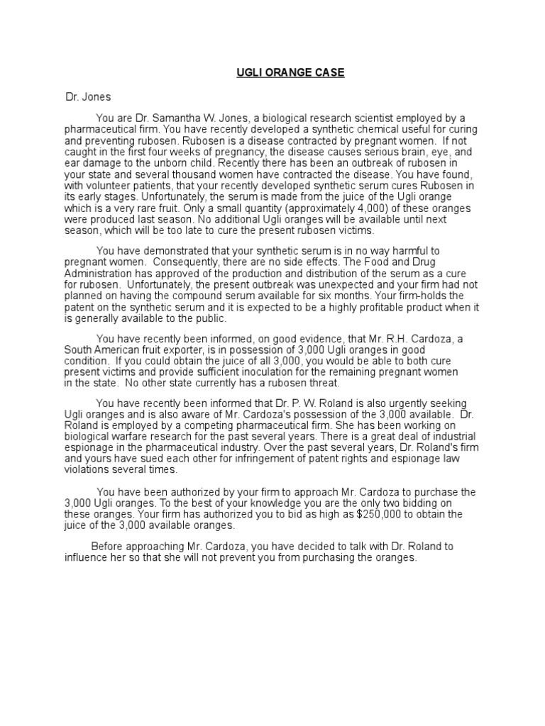 Ugli Orange Negotiations Case | PDF | Orange (Fruit) | Drugs