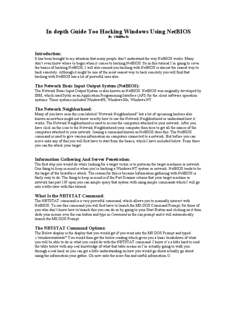 Hacking NetBios | PDF | Cyberspace | Telecommunications
