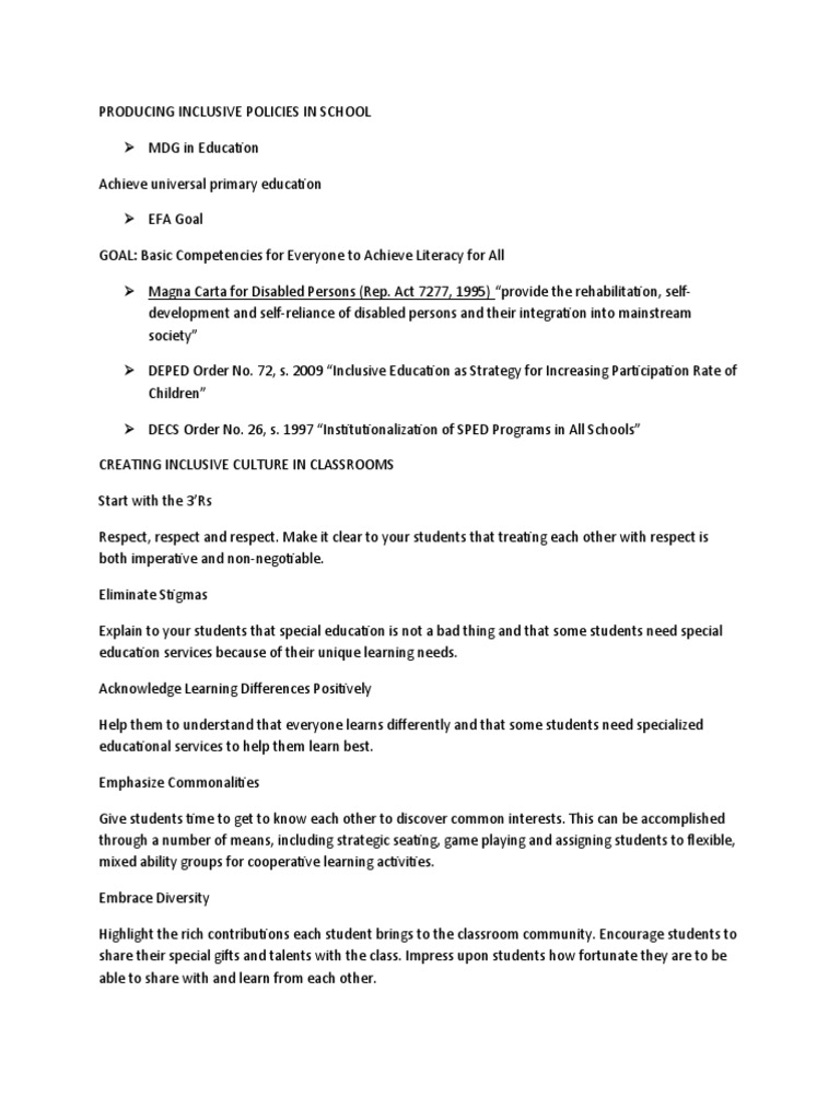 Producing Inclusive Policies in School | PDF | Inclusion (Education ...