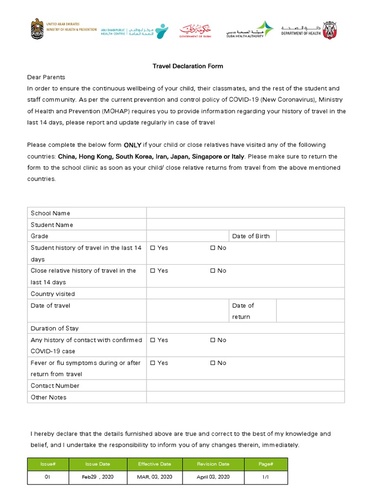 COVID-19 Travel Declaration Form | PDF