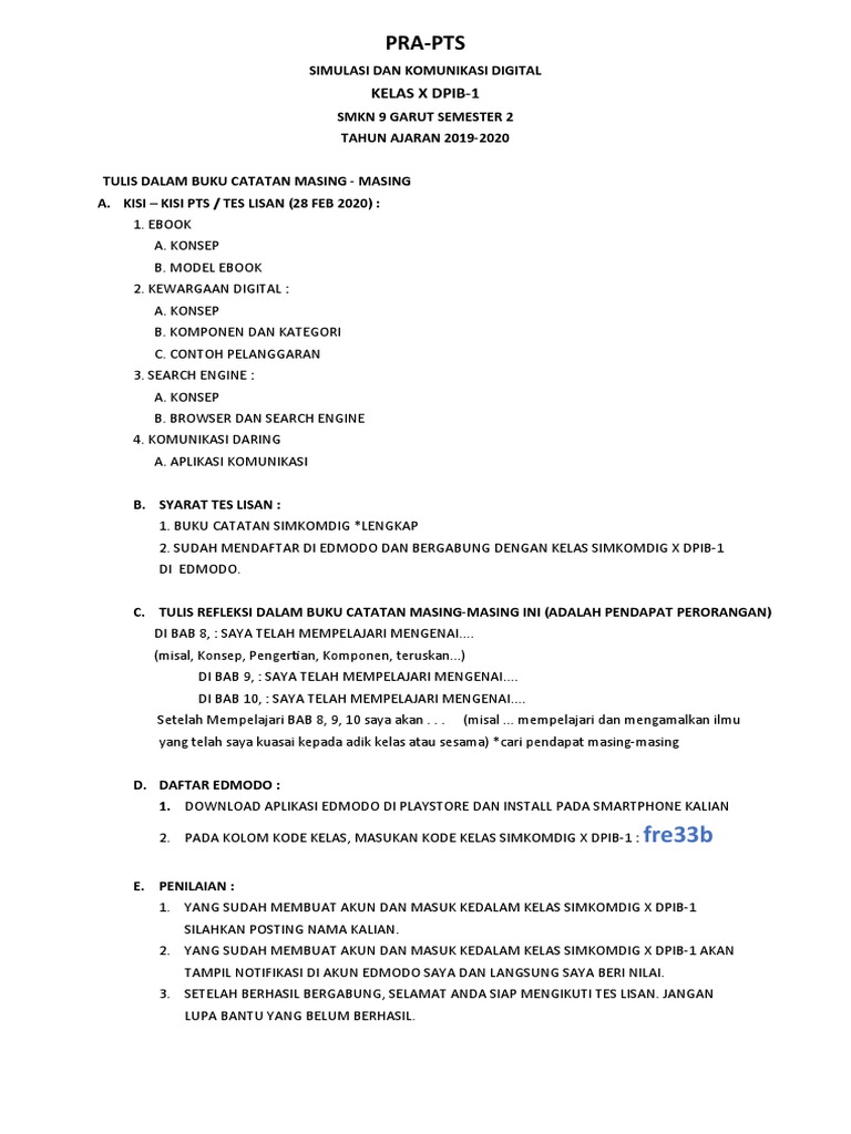 Kisi-kisi Simulasi Digital Kelas X | PDF
