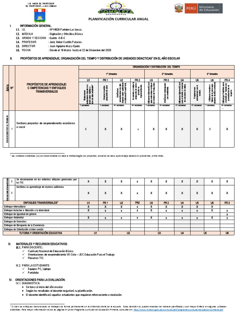 Programacion Curricular Anual Ept | PDF | Evaluación | Microsoft