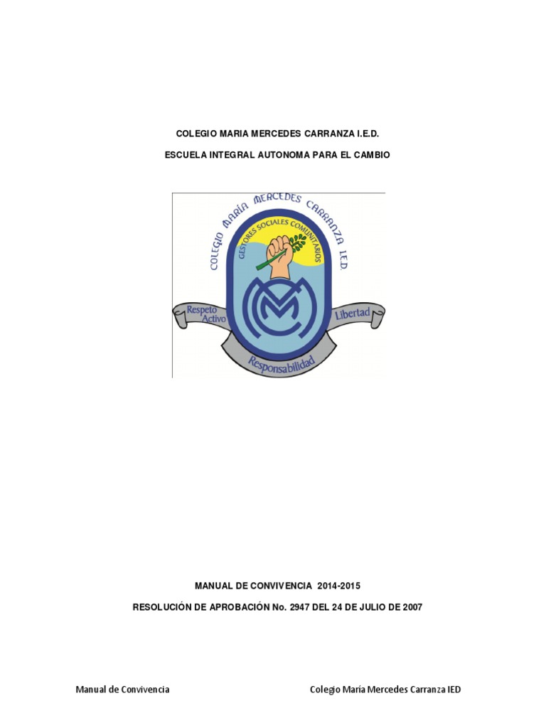Manual de Convivencia 2014 20151 PDF | Descargar gratis PDF | Plan de estudios | Institución