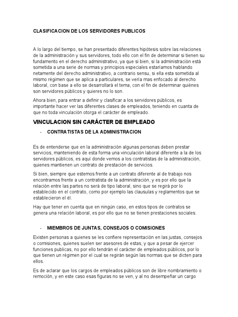 Clasificación de Los Servidores Públicos | PDF | Derecho laboral | Ley ...