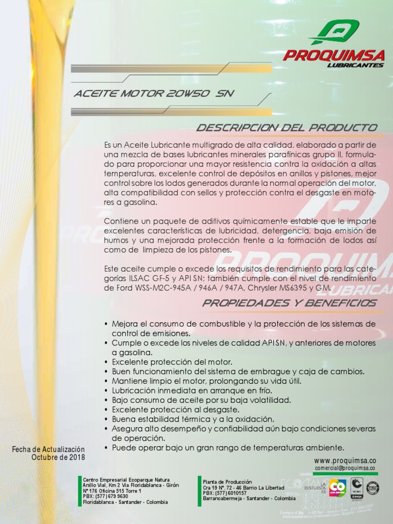 Aceite Hammer 20W50: Alta Calidad y Rendimiento | PDF | Lubricante ...