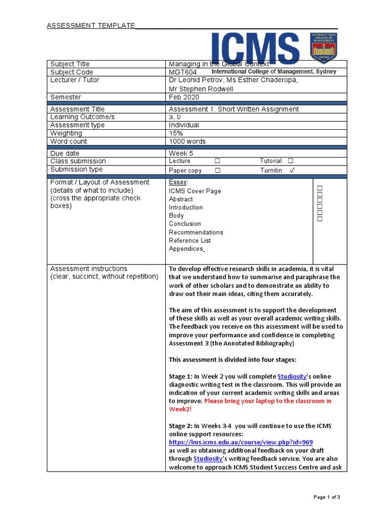 MGT604 Short Written Assignment Guide | PDF | Turnitin | Pedagogy