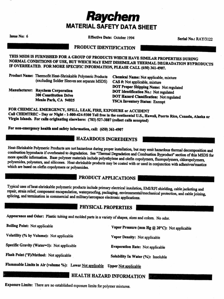 MSDS Raychem WCSM PDF | PDF