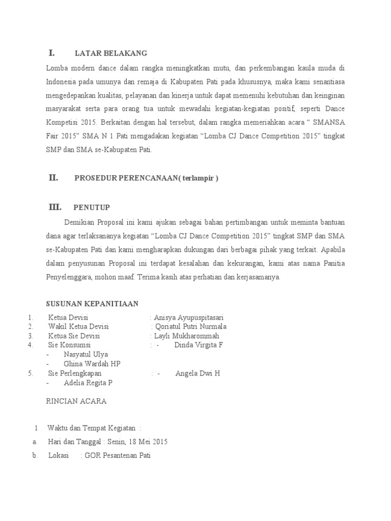 Kompulan Contoh Proposal Dance Competition | PDF