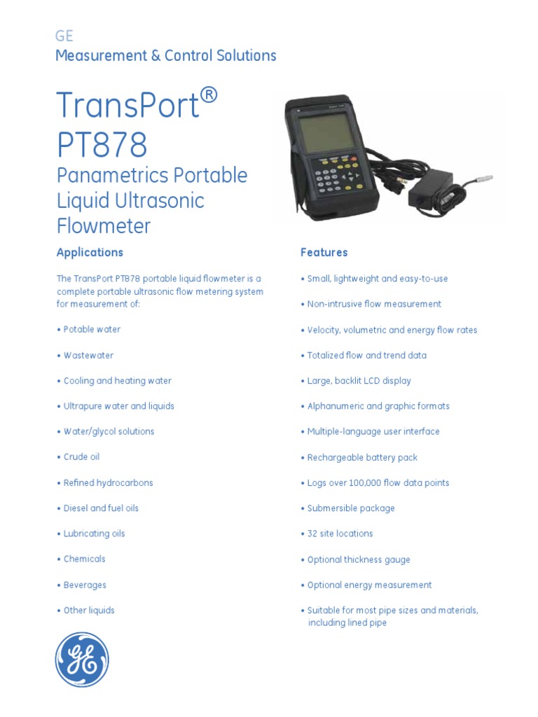 PT878 Portable Ultrasonic Flow Meter Datasheet | PDF | Flow Measurement ...