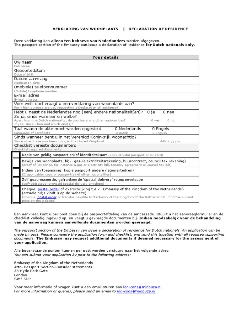Declaration of Residence | PDF