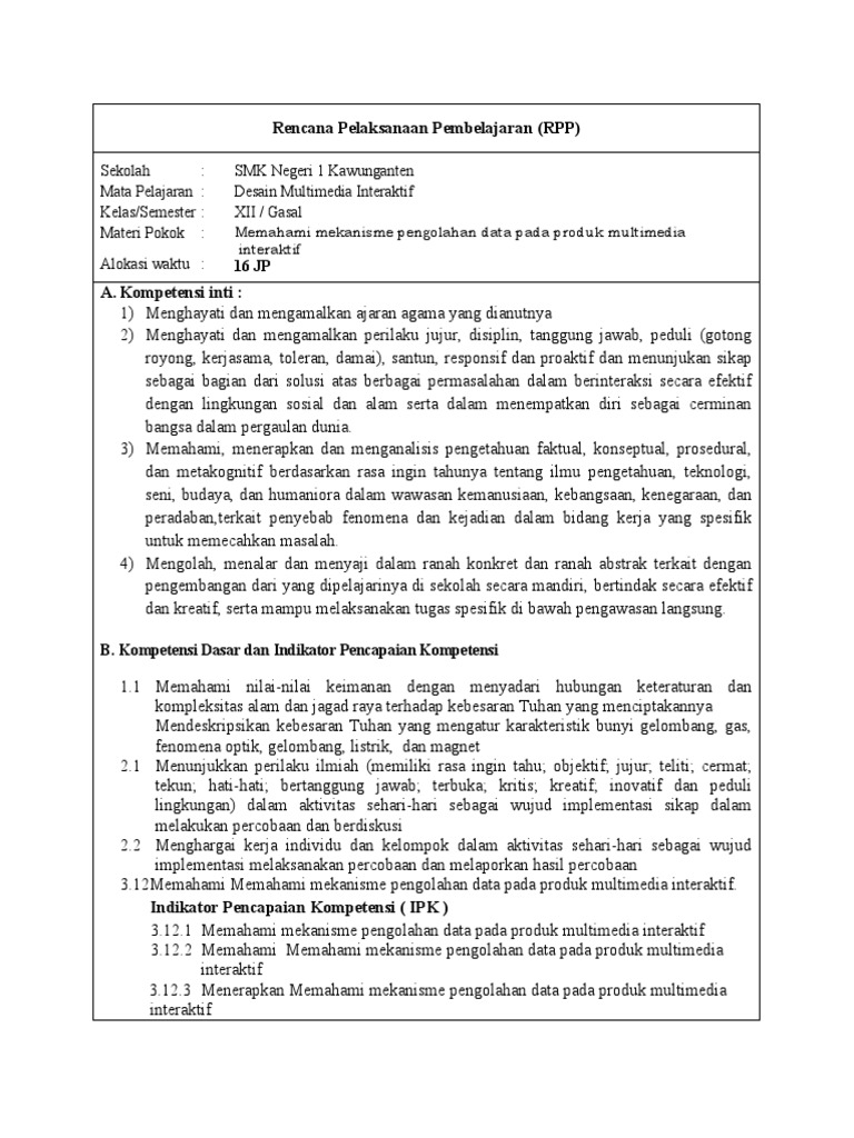 RPP Desain Multimedia Interaktif SMK | PDF | Komputer