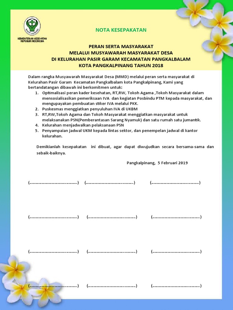 Nota - Kesepakatan MMD Pasir Garam | PDF