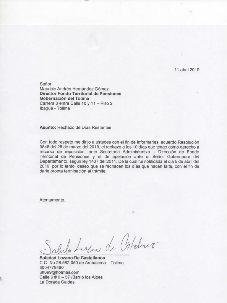 Carta de Rechazo PDF | PDF