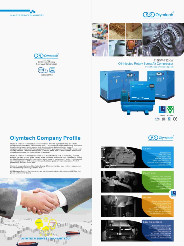 (L Series) Olymtech Screw Air Compressor Catalogue | PDF