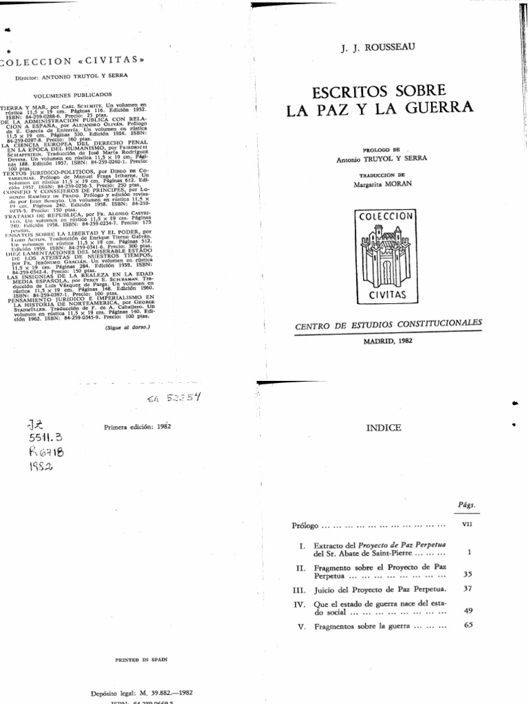 Escritos Paz y Guerra - J.J. Rousseau | PDF | Política