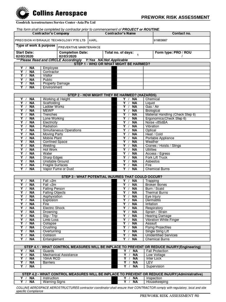 Form 1B Pre Work Risk Assessment | PDF | Burn | Risk Assessment
