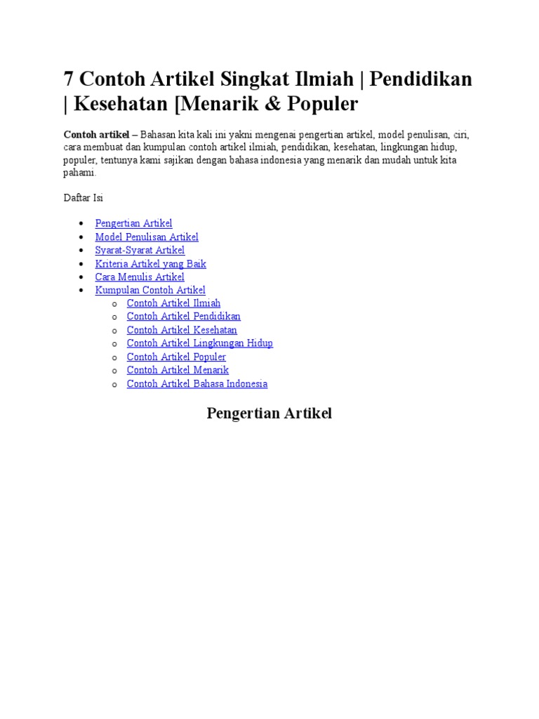 7 Contoh Artikel Singkat Ilmiah | PDF