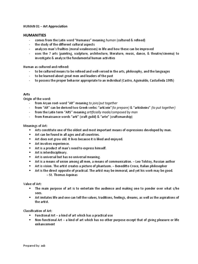 HUMAN 1-Handout For Students | PDF | Paintings