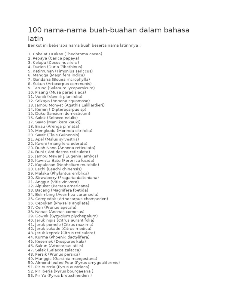 Nama Latin Buah Buahan | PDF | Pear | Tropical Fruit