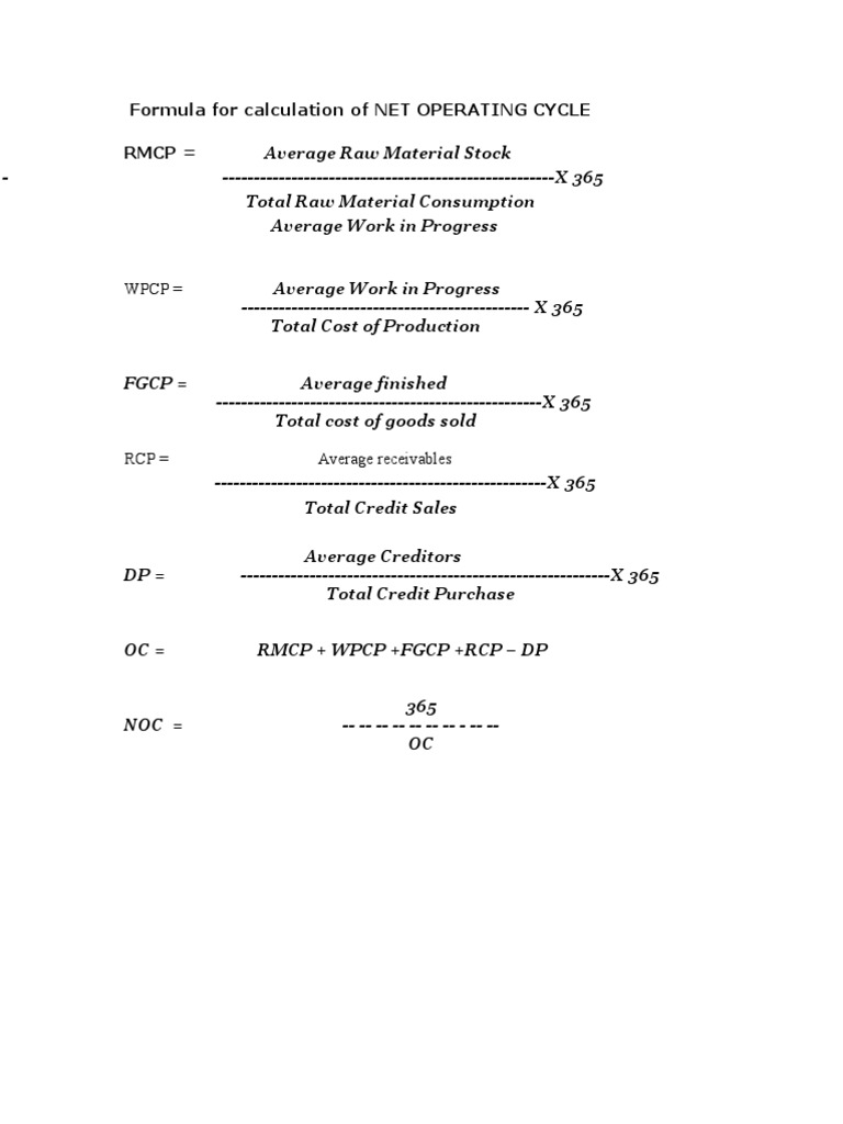 Net Operating Cycle Calculation Formula | PDF | Working Capital | Revenue