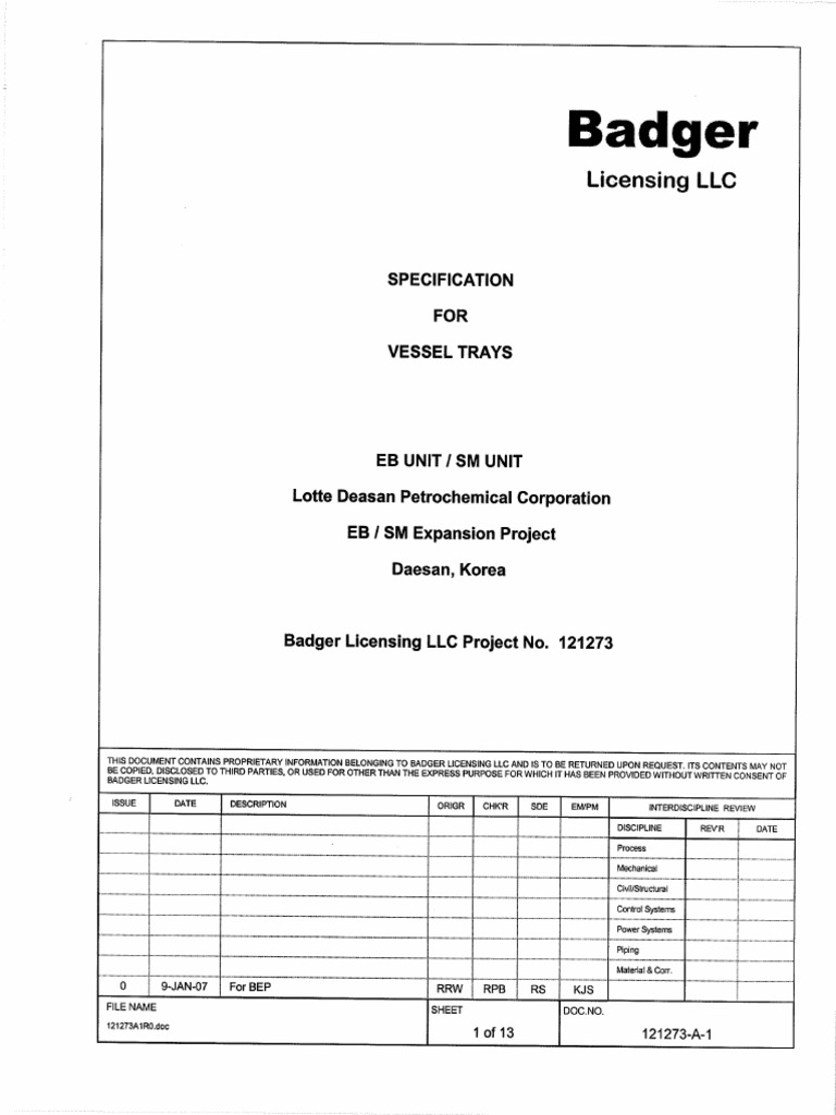 121273A1R0 (Specification For Vessel Trays) | PDF
