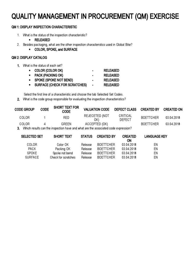 Quality Management in Procurement Exercise | PDF