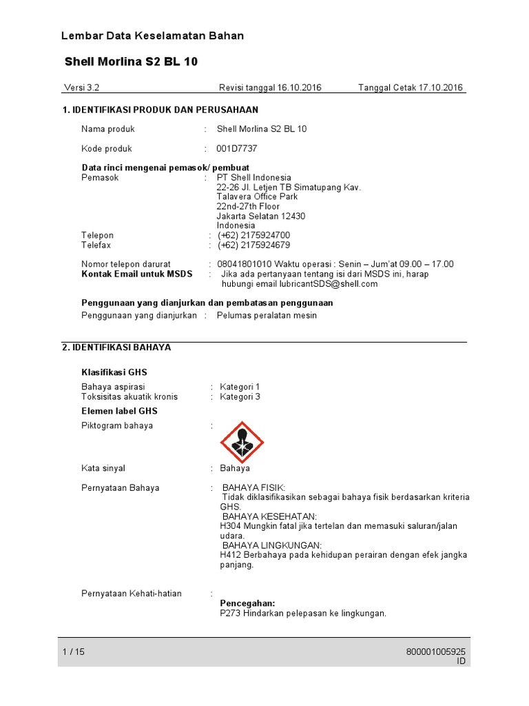 Shell-Morlina-S2-BL-10 (MSDS) PDF | PDF