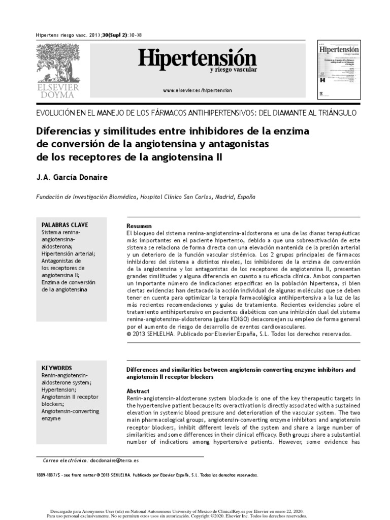 ARA II IECA.pdf | Angiotensina | Hipertensión