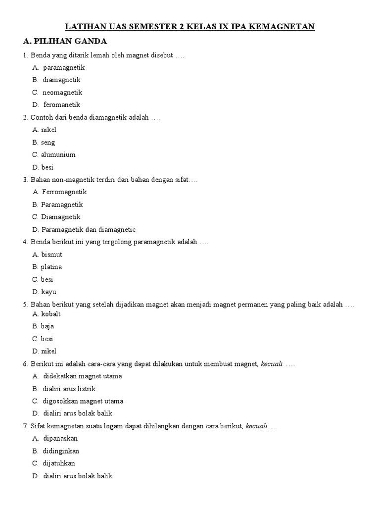 Latihan Uas Semester 2 Kelas Ix Ipa Kemagnetan | PDF | Sains & Matematika