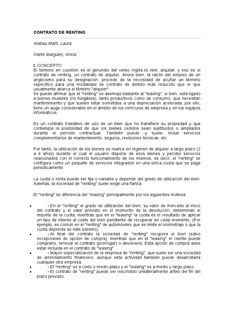 Contrato de Renting | Descargar gratis PDF | Arrendamiento | Póliza de ...