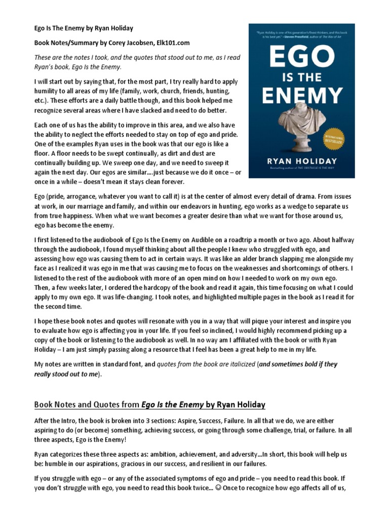 Ego Is The Enemy Book Notes PDF | PDF | Self-Improvement