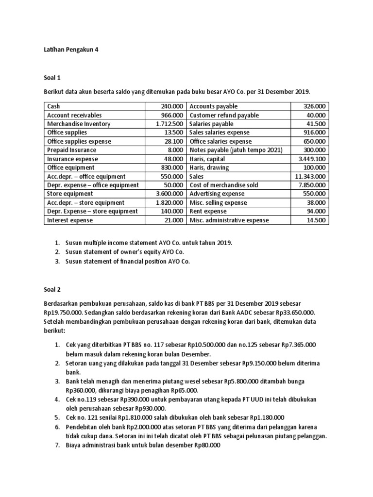 Latihan Soal Pengantar Akuntansi | PDF