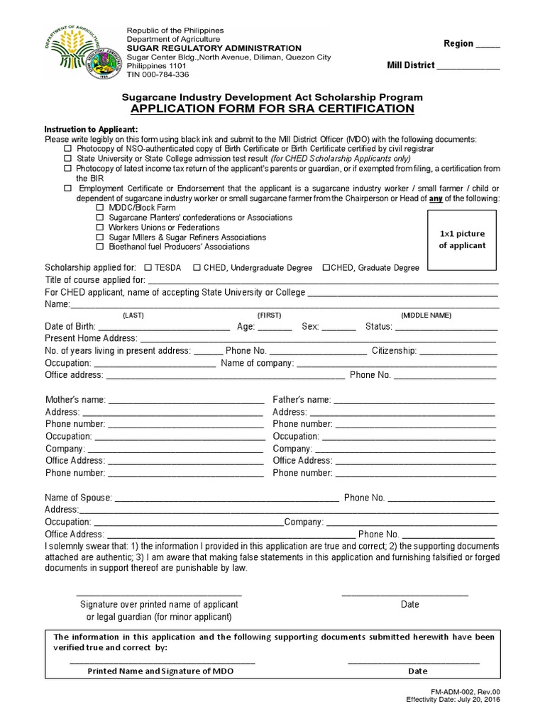 Application Form - SRA Certification For SIDA Scholarship - Final PDF ...