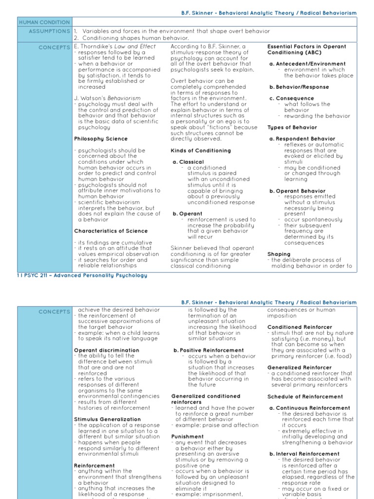 Skinner's Behavioral Theory and Radical Behaviorism | PDF | Reinforcement | Behaviorism