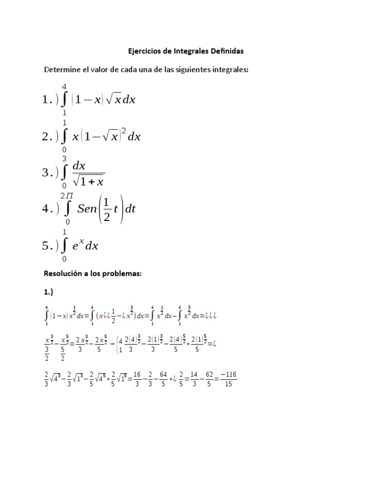 Integrales-Definidas Resueltas | PDF | Matemáticas | Análisis matemático