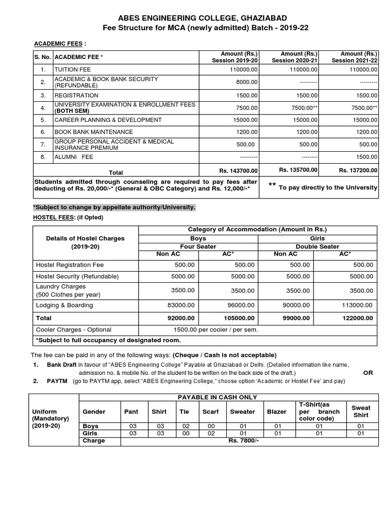 Fee Structure of MCA | PDF | Fee | Services (Economics)